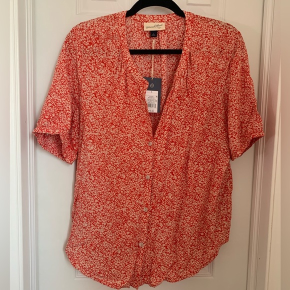 Universal Thread | Tops | Nwt Universal Thread Short Sleeve Tie Front Button Down Blouse Red ...